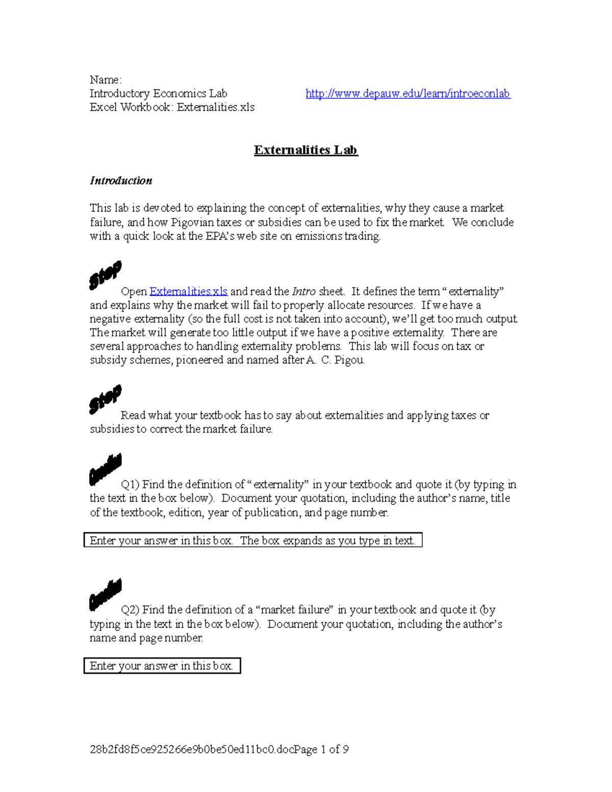 Externalities - afaf - Name: Introductory Economics Lab depauw/learn ...