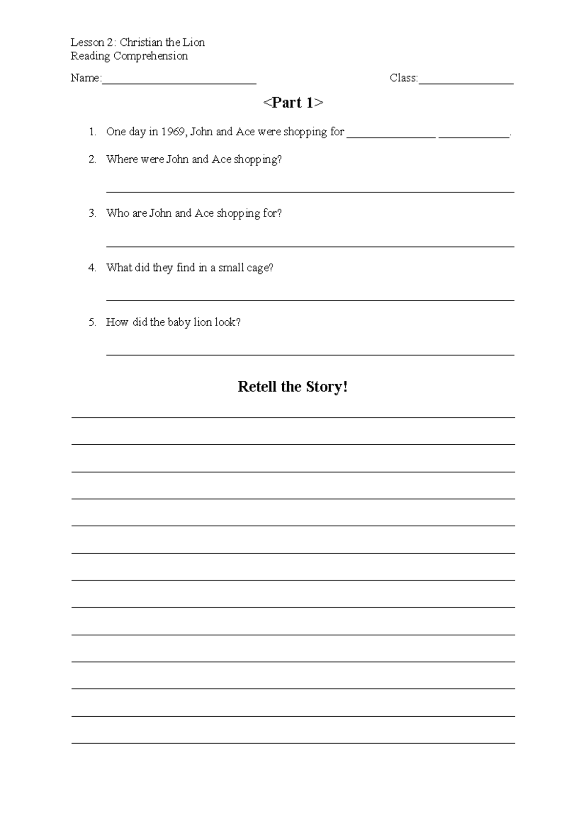 Lesson 2 Reading Comprehension - Reading Comprehension Name ...