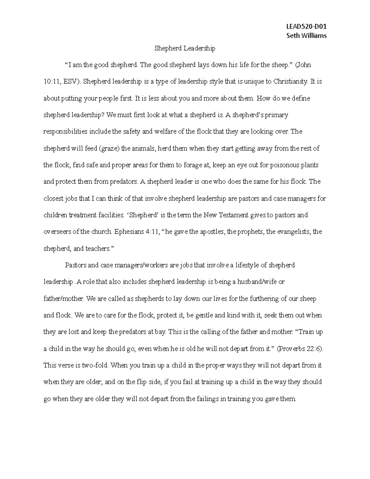 Shepherd Leadership LEAD520 - Seth Williams Shepherd Leadership “I am ...