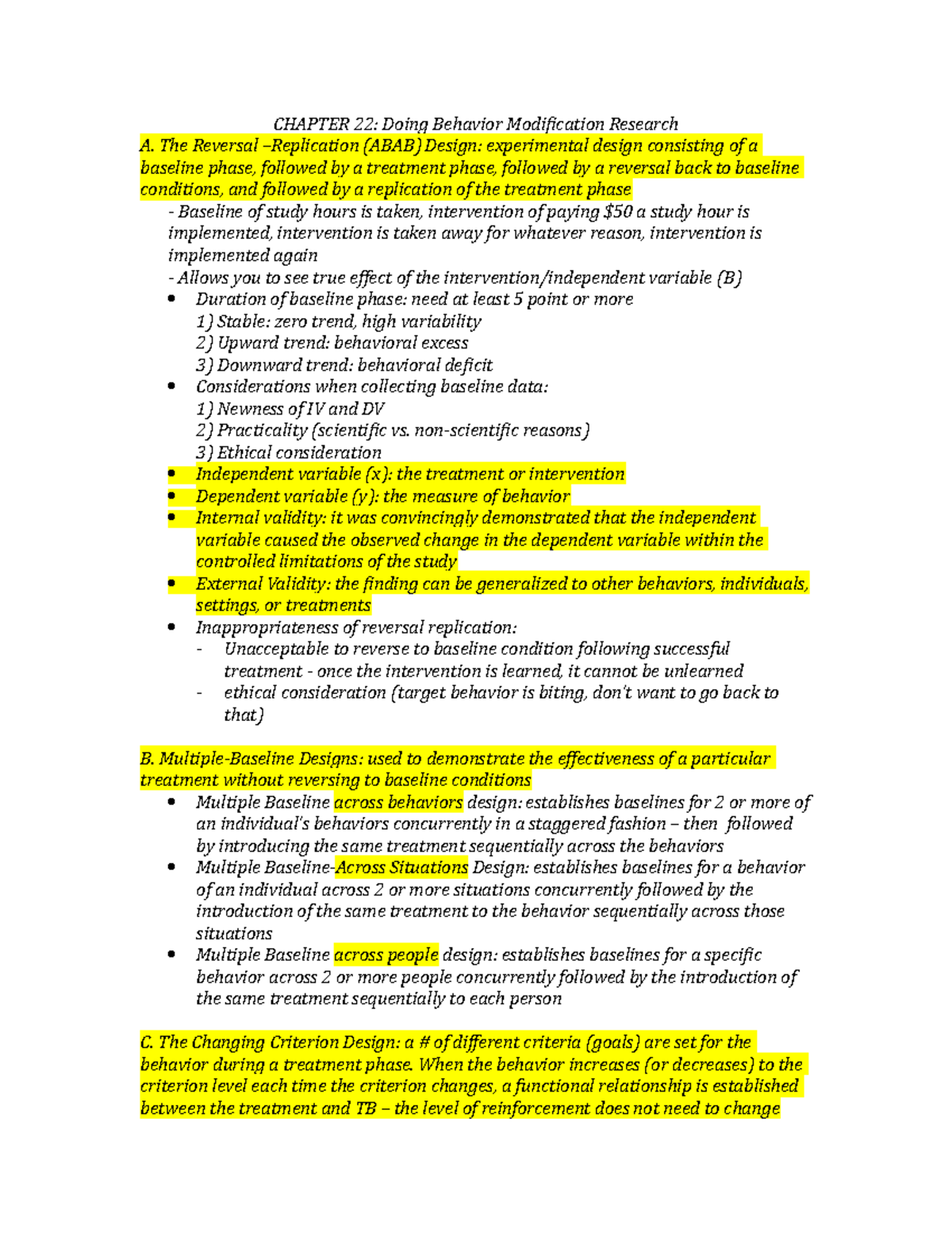 Quiz 6 lecture notes - CHAPTER 22: Doing Behavior Modification Research ...