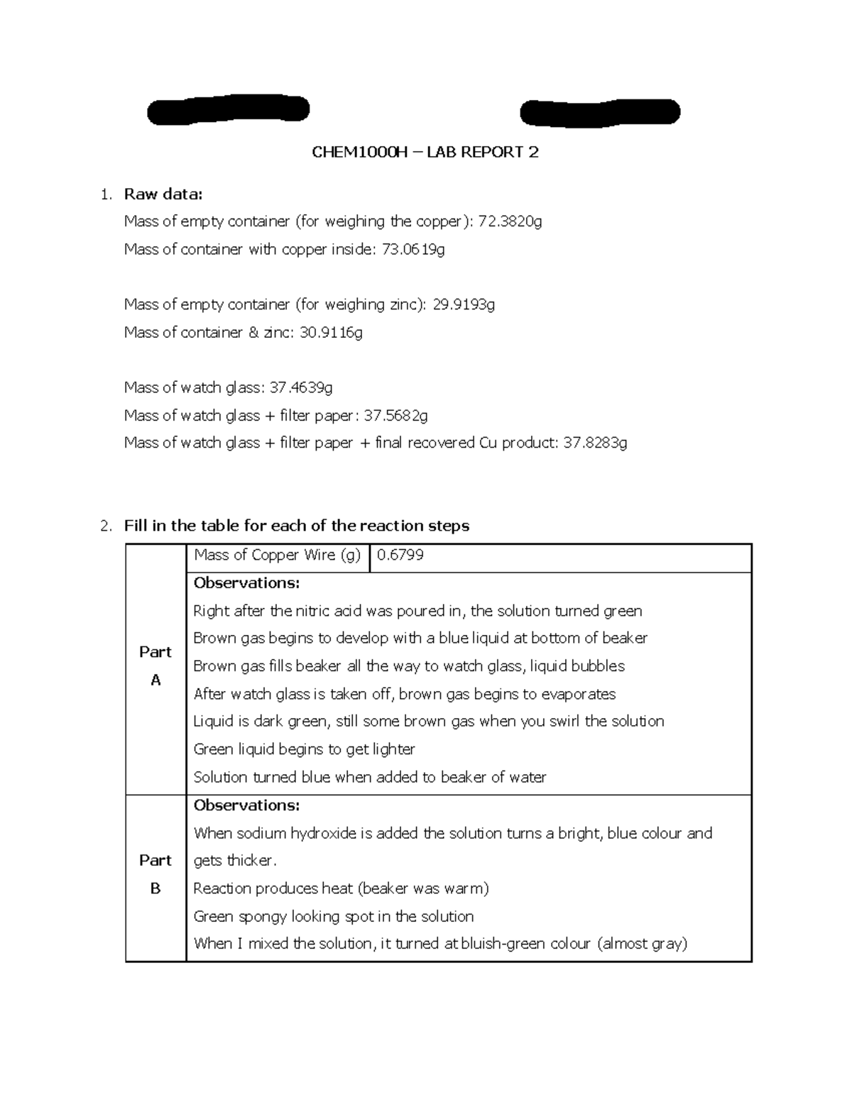 Chem1000 Lab2 Report Template(1) 2017 - Name: Jordan Walter Student ...