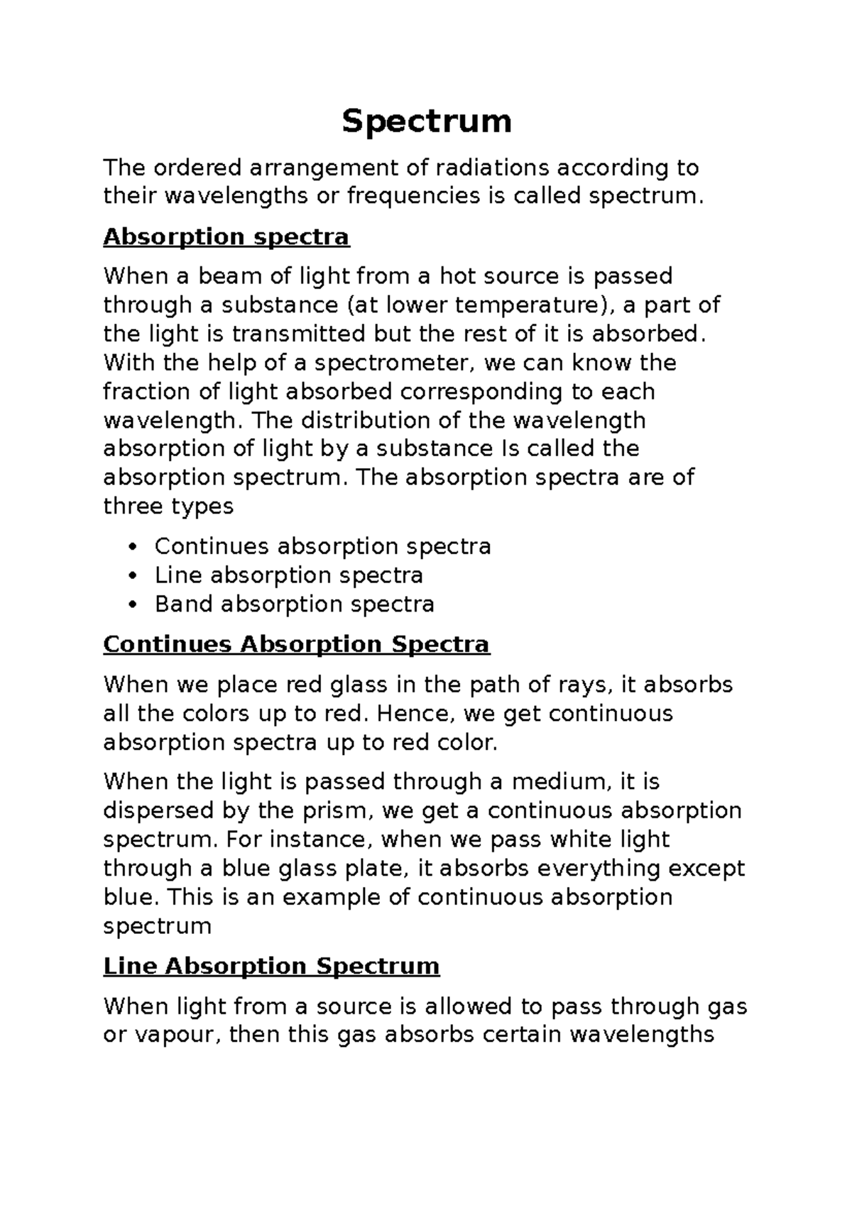 Absorption specctrum - Spectrum The ordered arrangement of radiations ...