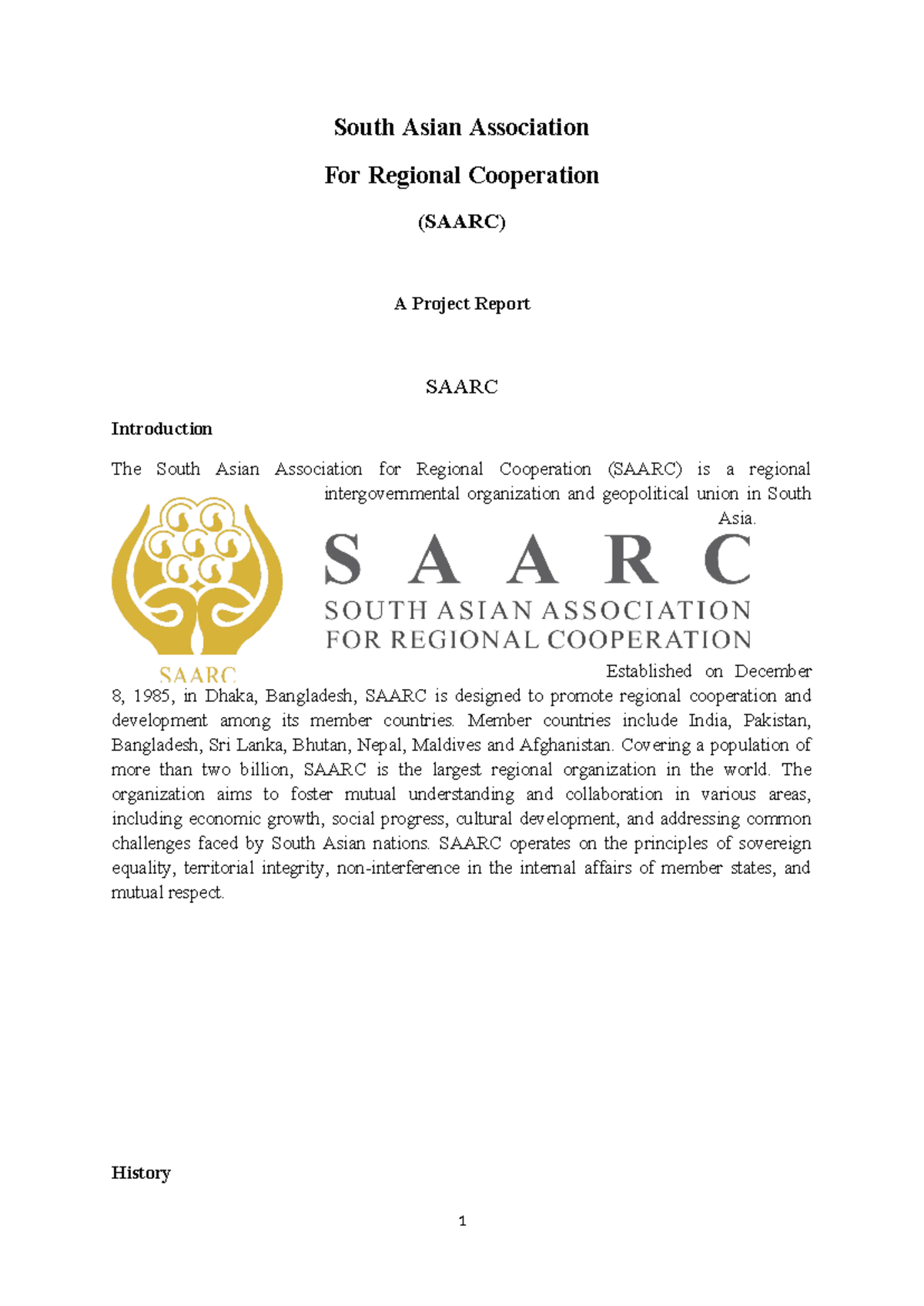Saarc Report - South Asian Association For Regional Cooperation (SAARC ...