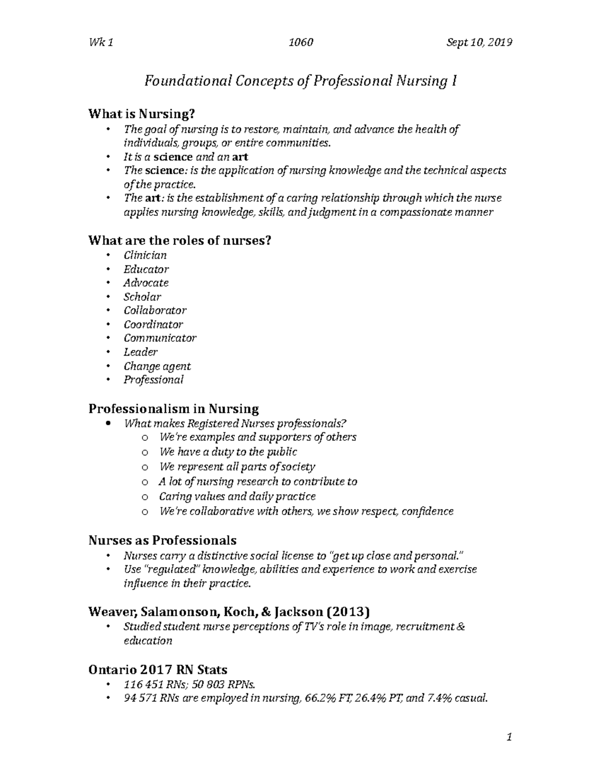 1060 Foundational Concepts of Professional wk1 Nursing I docx ...