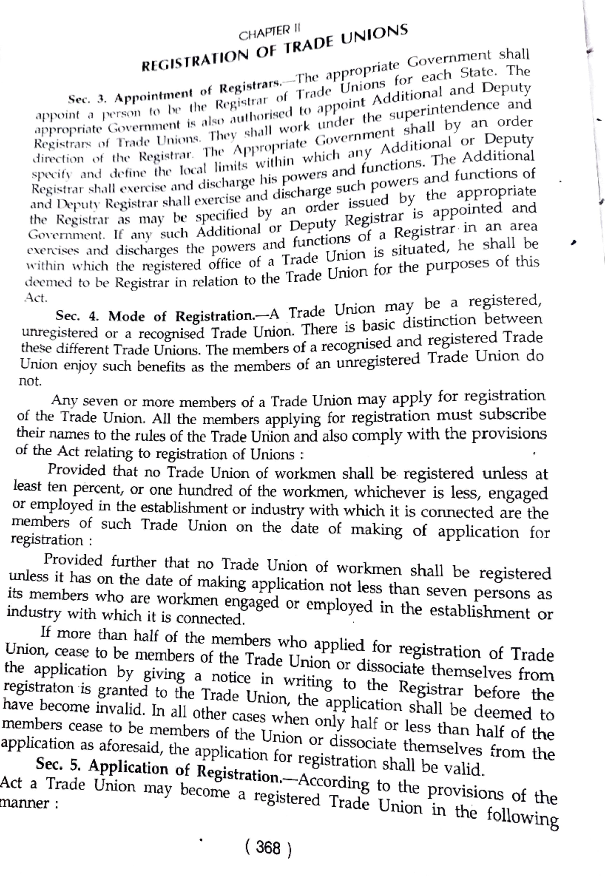 Registration of Trade Union, under labor law 2 - CHAPTER Appointment of ...