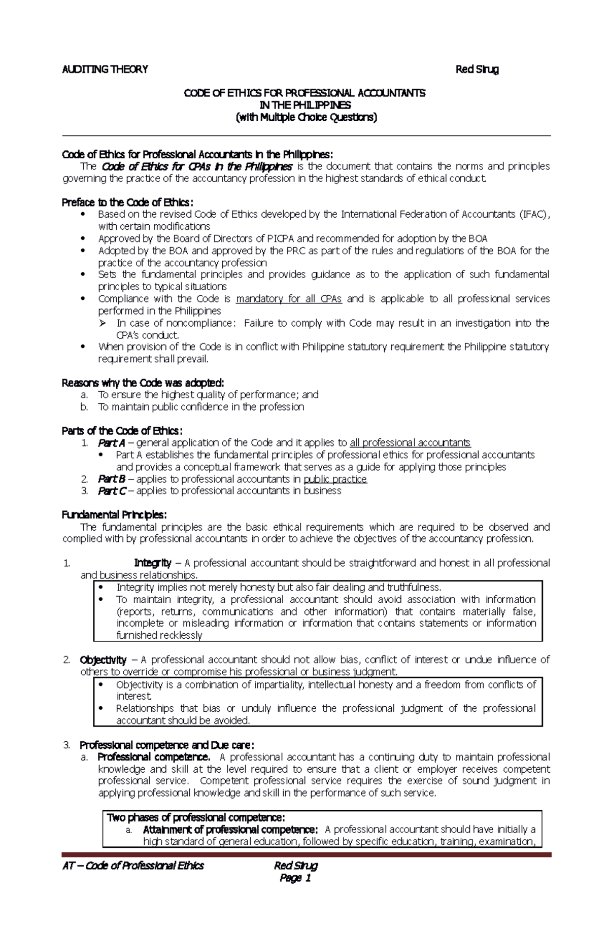 Dokumen - auditing and assurance test questions - AUDITING THEORY Red ...