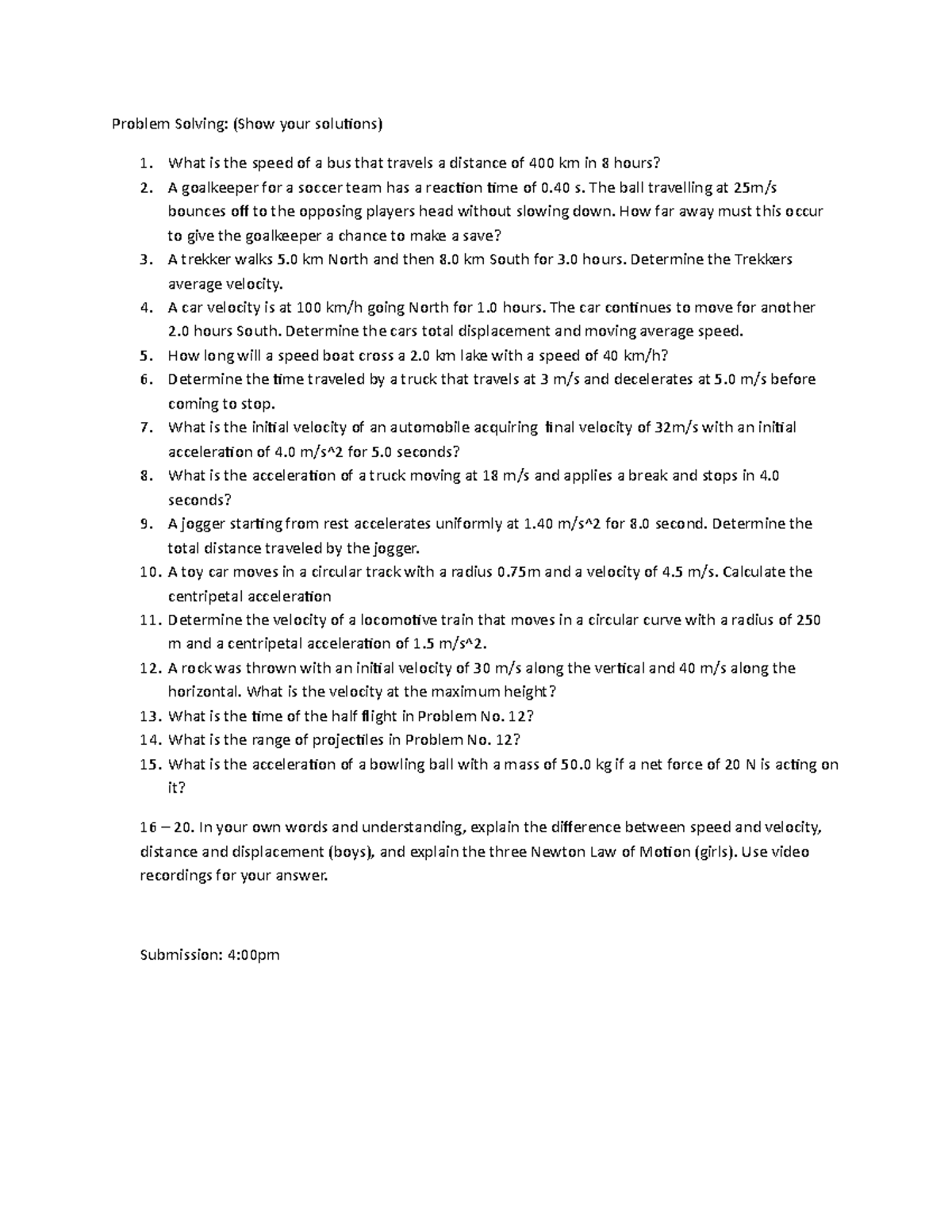 Sample/practice exam 2 October 2020, questions - Problem Solving: (Show ...