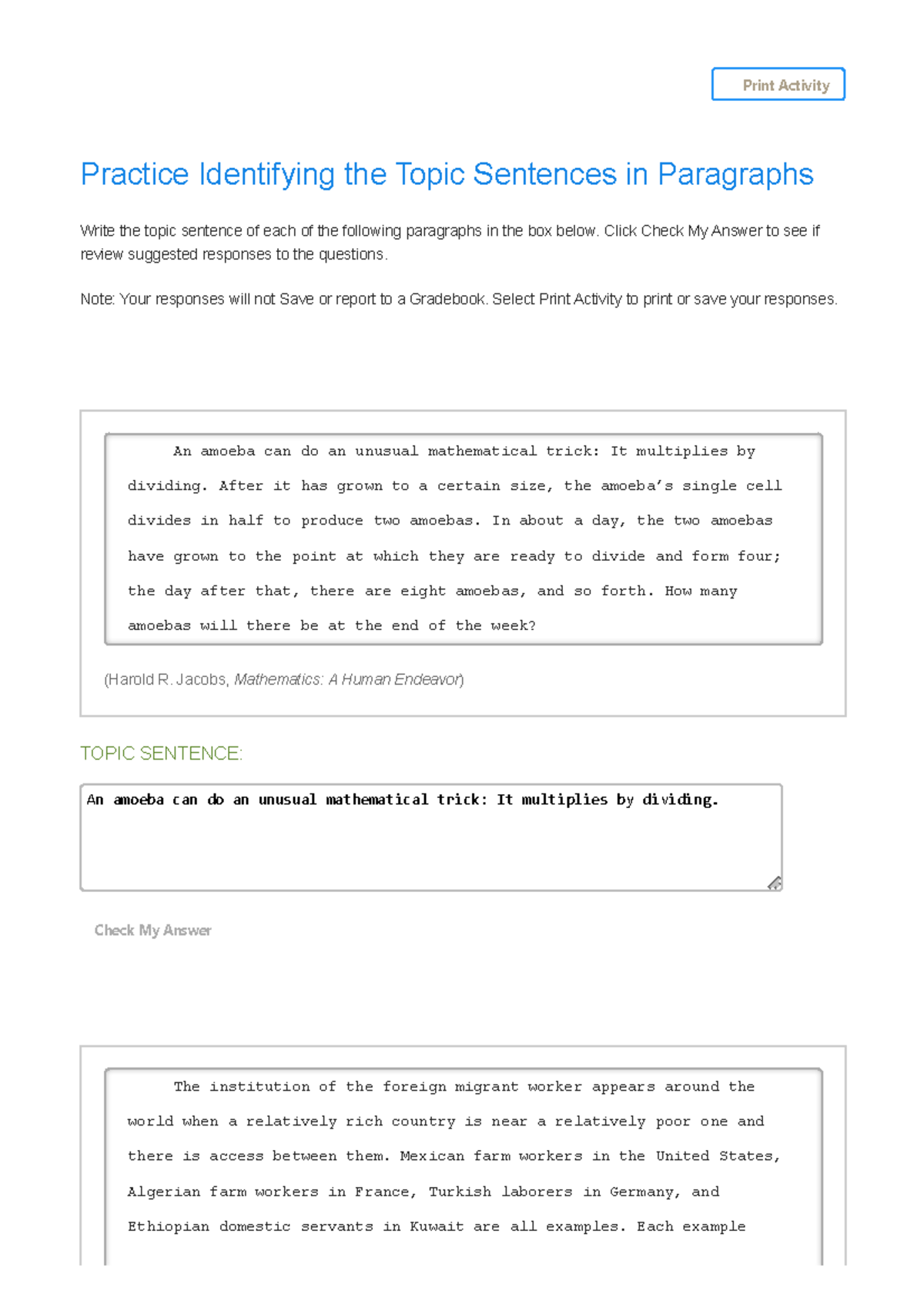 Practice Identifying the Topic Sentences in Paragraphs Skills Class ...