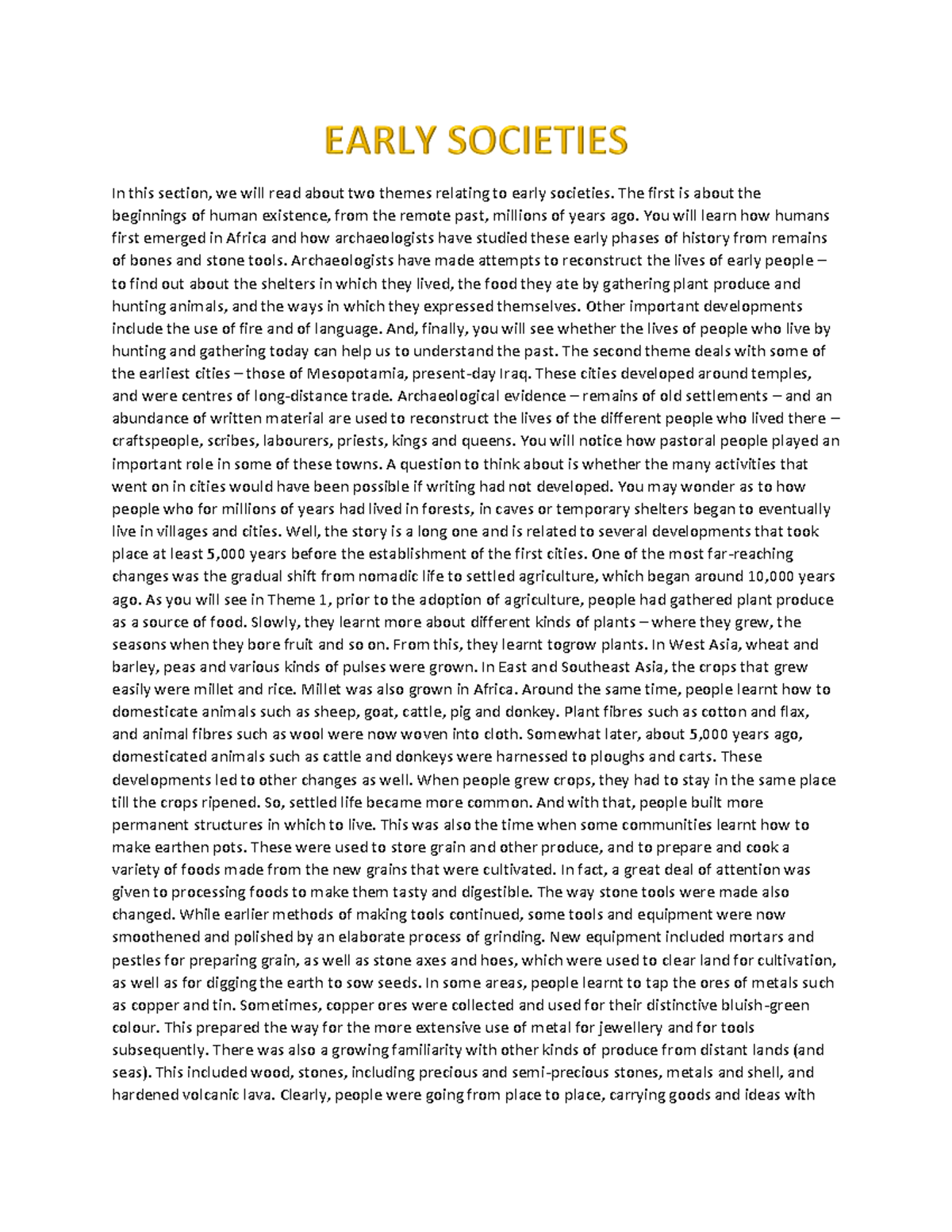 Ancient History- Early Societies - Ancient World History - UoK - StuDocu