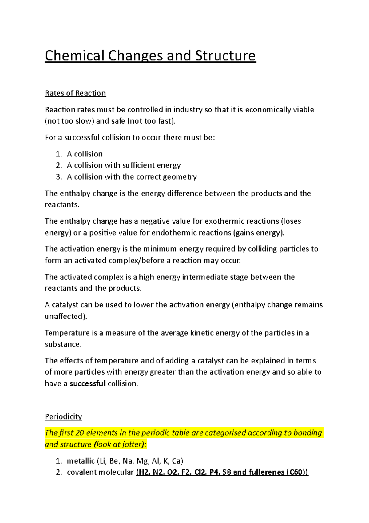 Higher Chemistry Course Specification - Chemical Changes and Structure ...