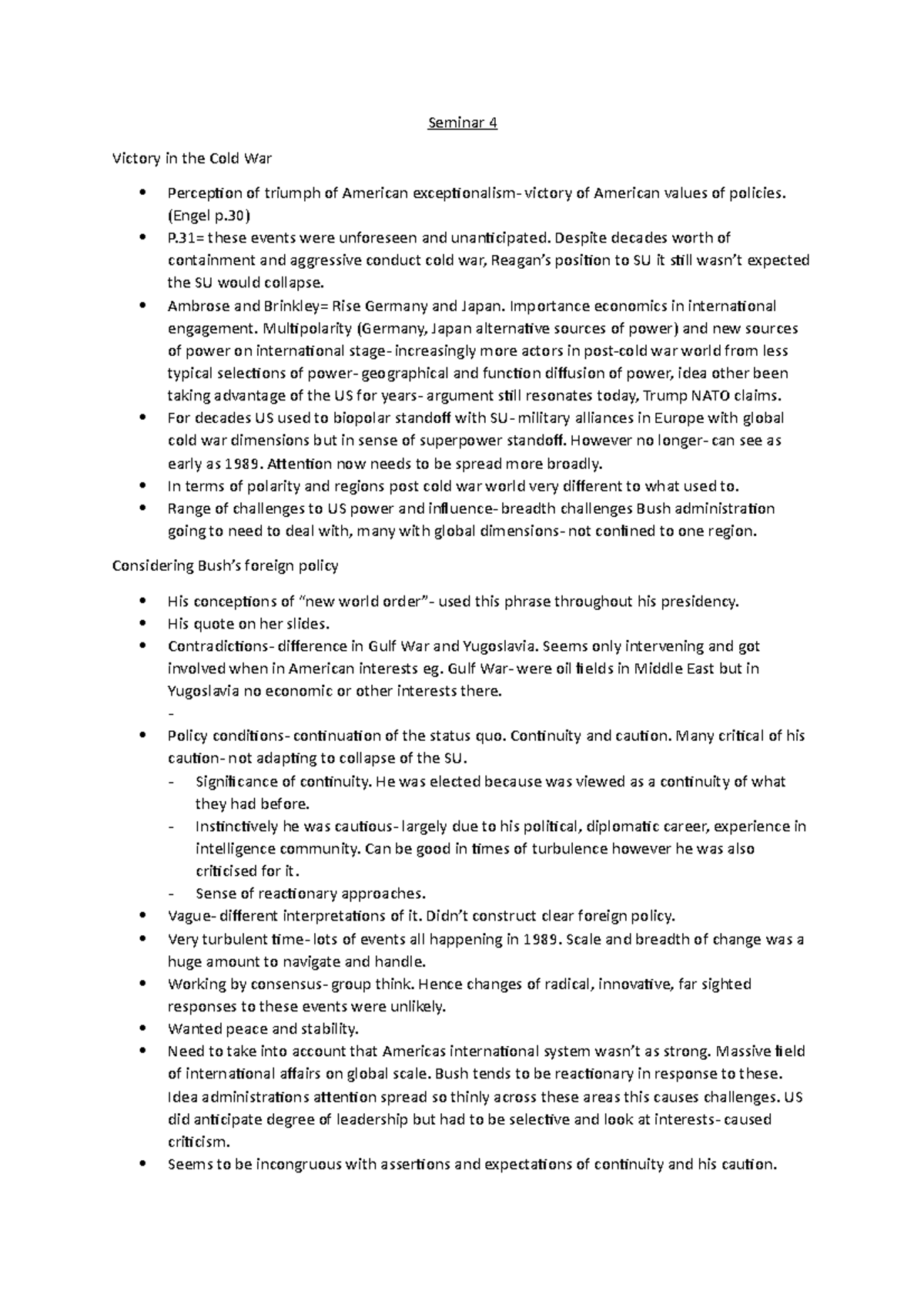 Seminar George H Bush - Lecture notes 1 - Seminar 4 Victory in the Cold ...