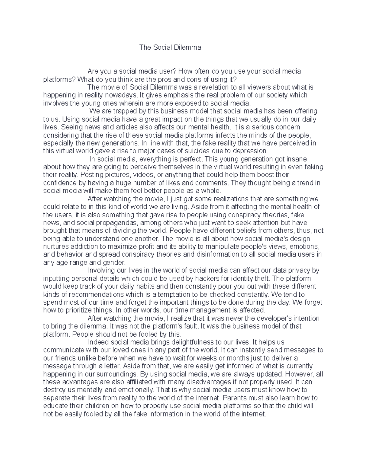 The Social Dilemma - The Social Dilemma Are you a social media user ...