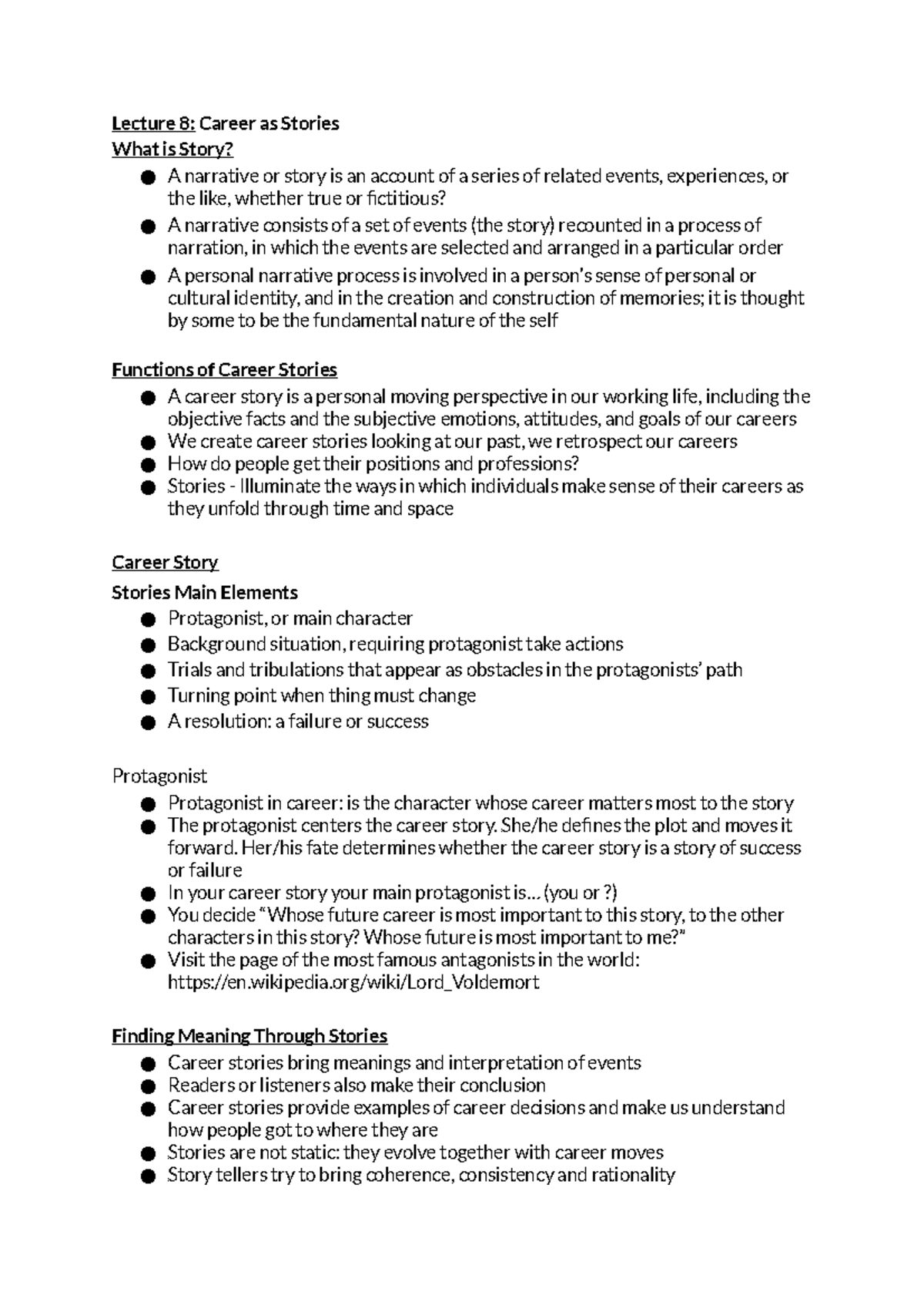 Career Management - Lecture 8 - Lecture 8: Career as Stories What is ...