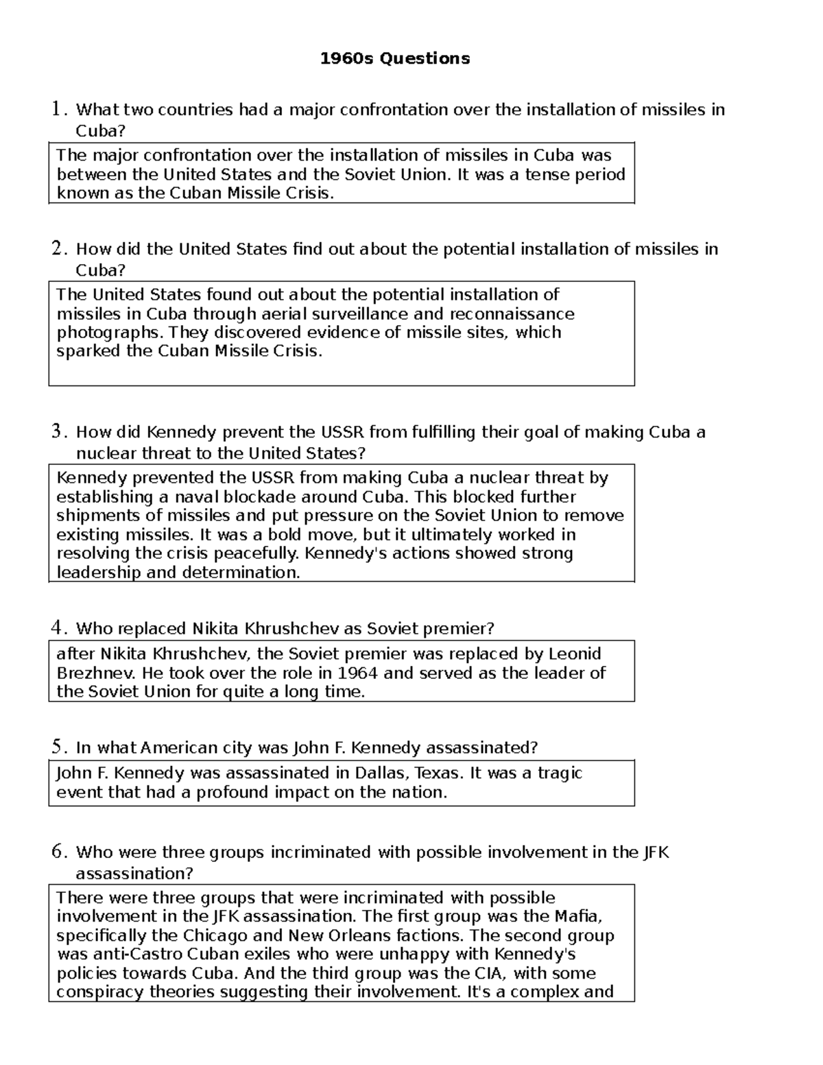 1960s Questions-1 - work - 1960s Questions 1. What two countries had a ...