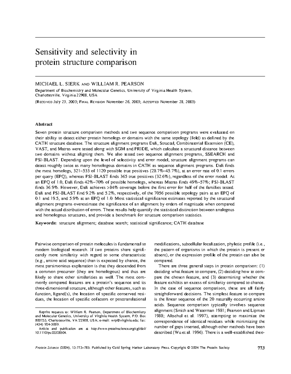 Sensitivity and selectivity in protein s - Sensitivity and selectivity ...