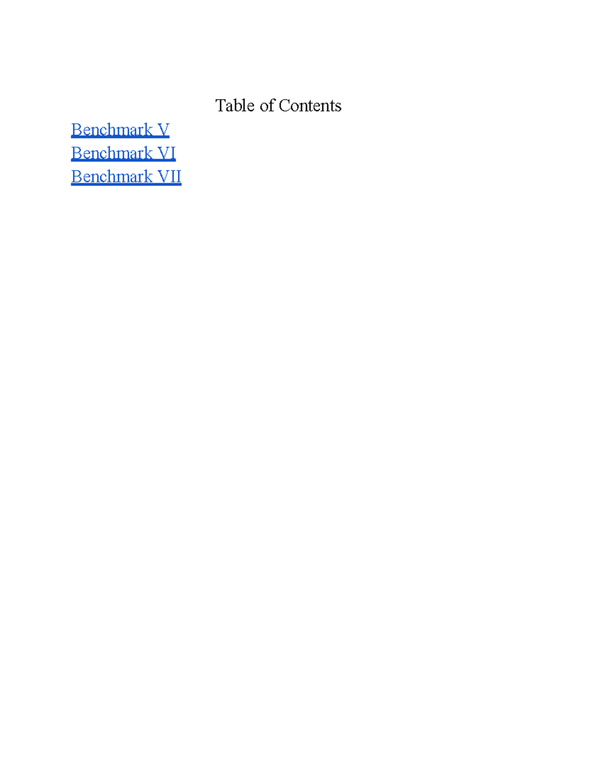 World History I Journal pt - Table of Contents Benchmark V Benchmark VI ...