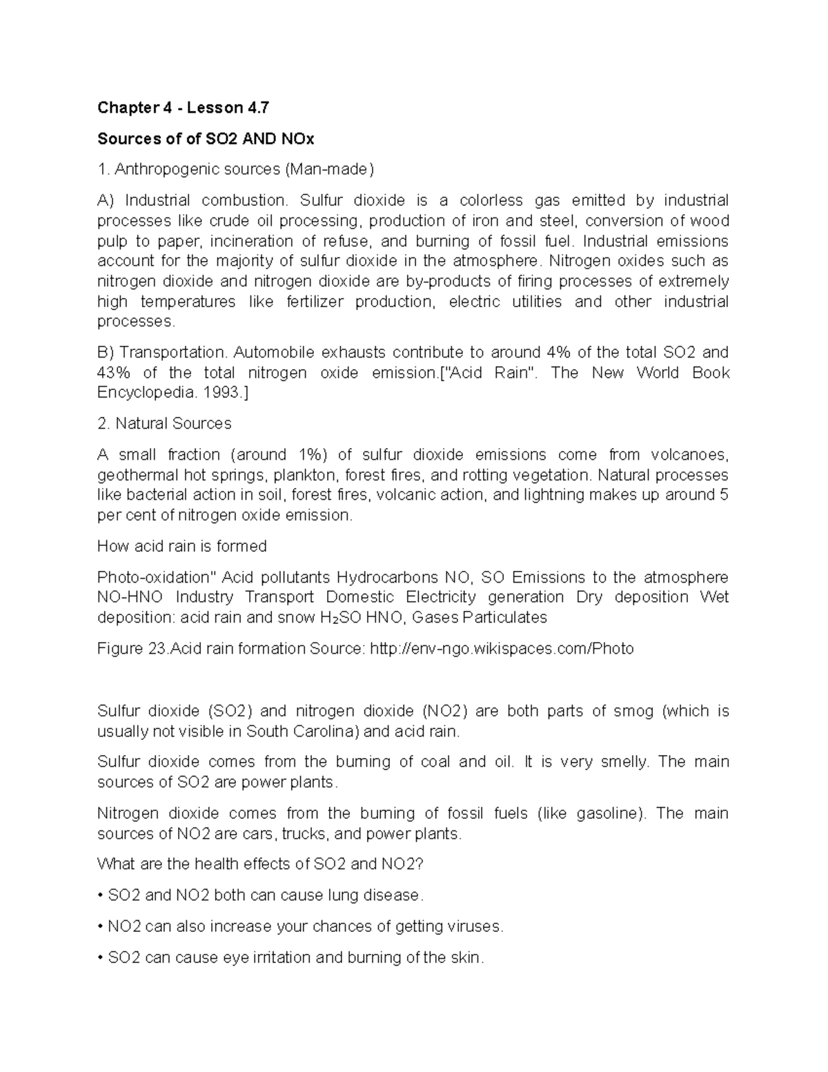 Sources of of SO2 AND NOx - Chapter 4 - Lesson 4. Sources of of SO2 AND ...