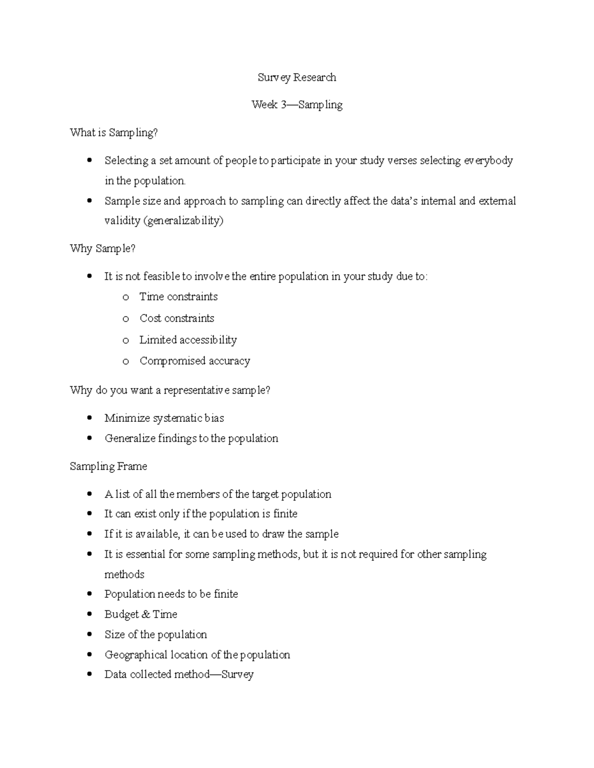 Week 3 Sampling Lecture Notes Survey Research Week 3—sampling What Is Sampling Selecting A