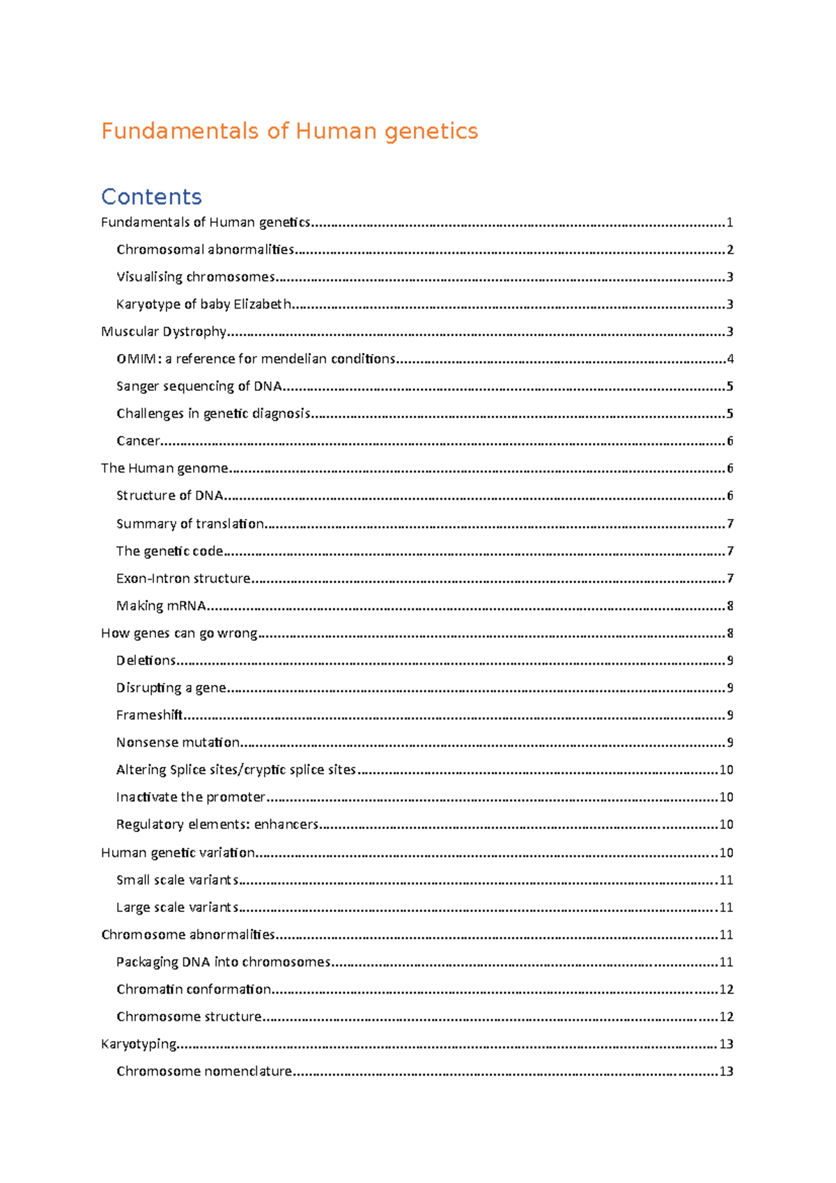 Fundamentals of Human genetics - BIOL31402 - Manchester - Studocu