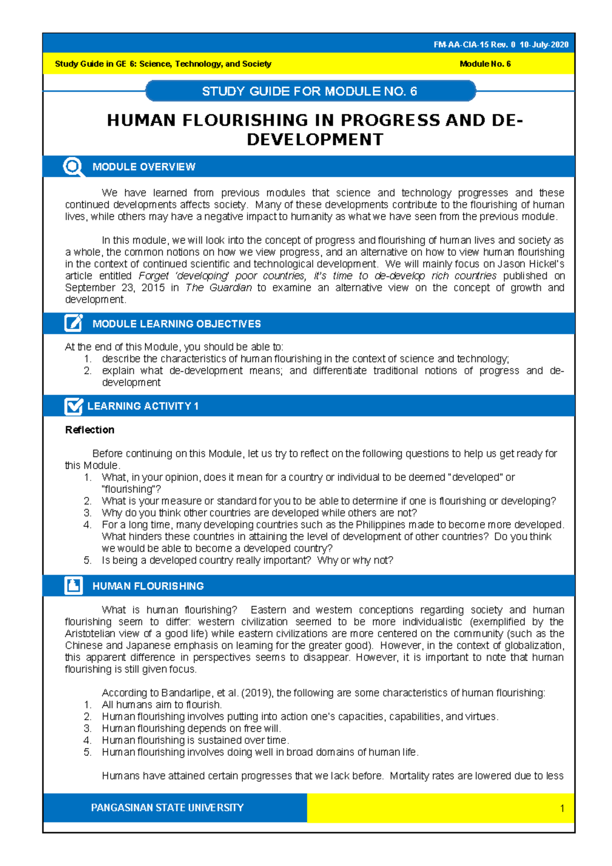 Study- Guide-6 STS - ... - STUDY GUIDE FOR MODULE NO. 6 FM-AA-CIA-15 ...