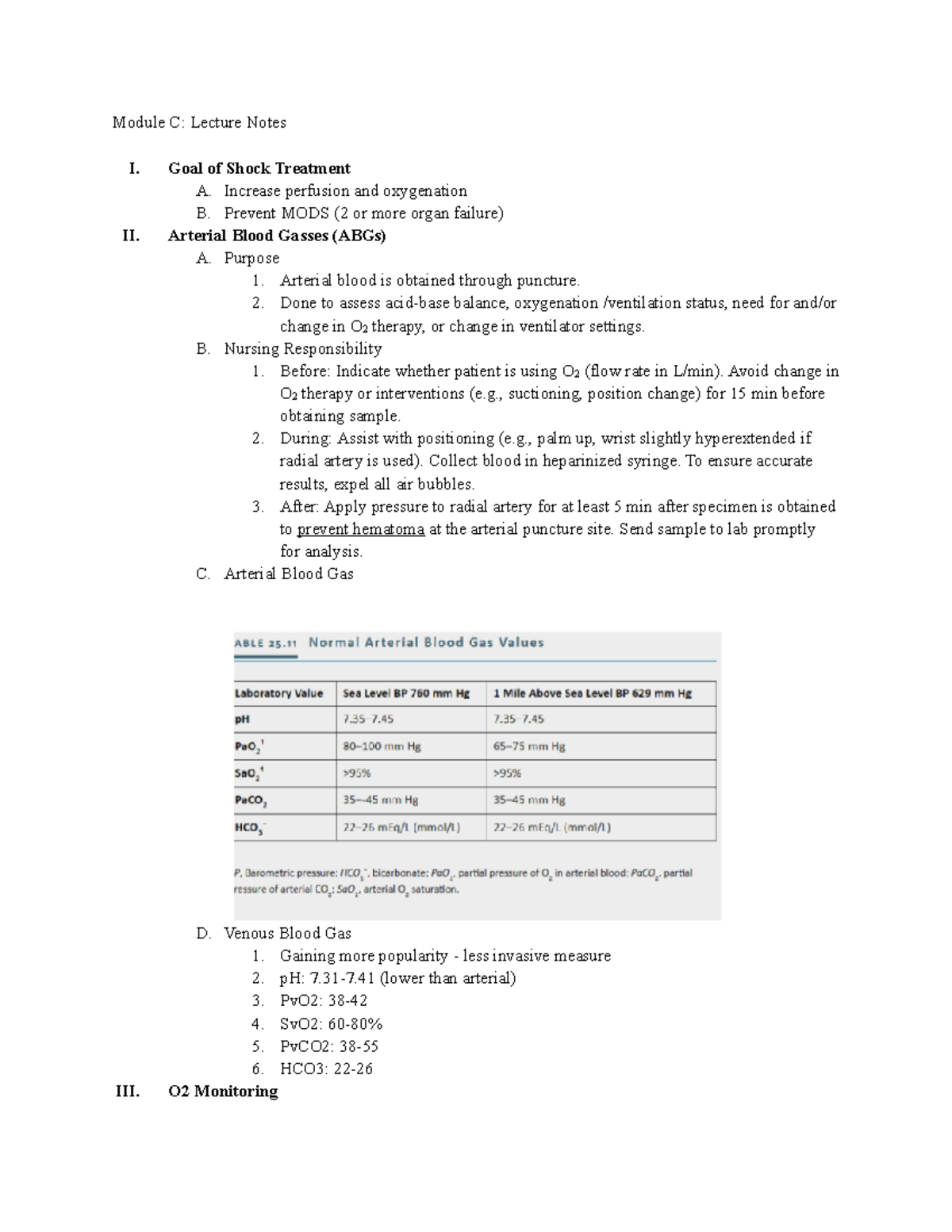 Module C Lecture Notes - Goal of Shock Treatment A. Increase perfusion ...