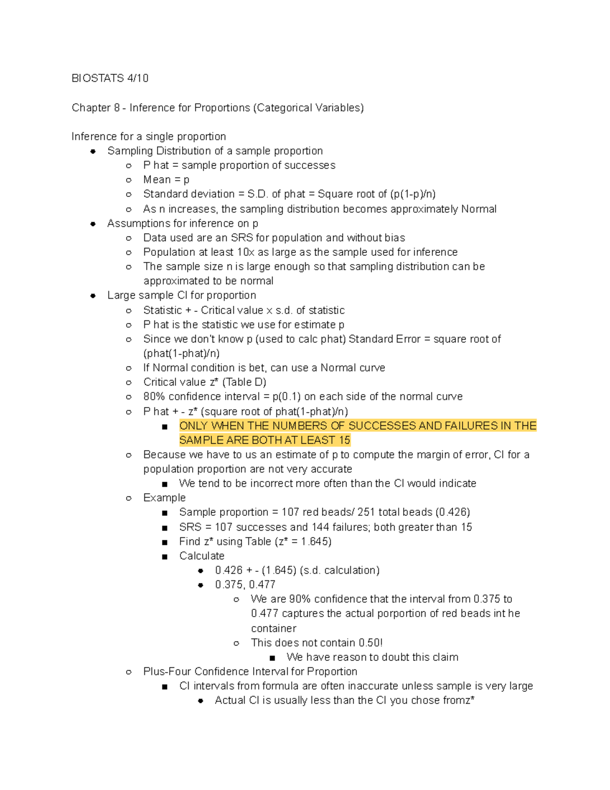 Biostats Chapter 8 - BIOSTATS 4/10 Chapter 8 - Inference for ...