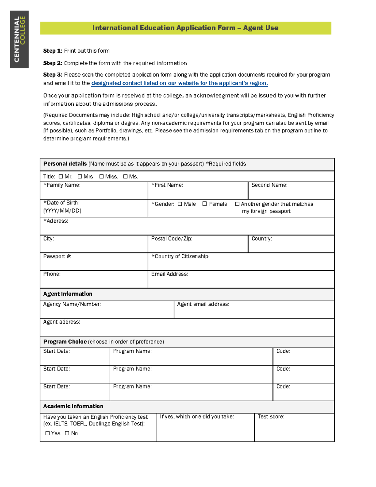 International education application form agent use - Step 1: Print out ...