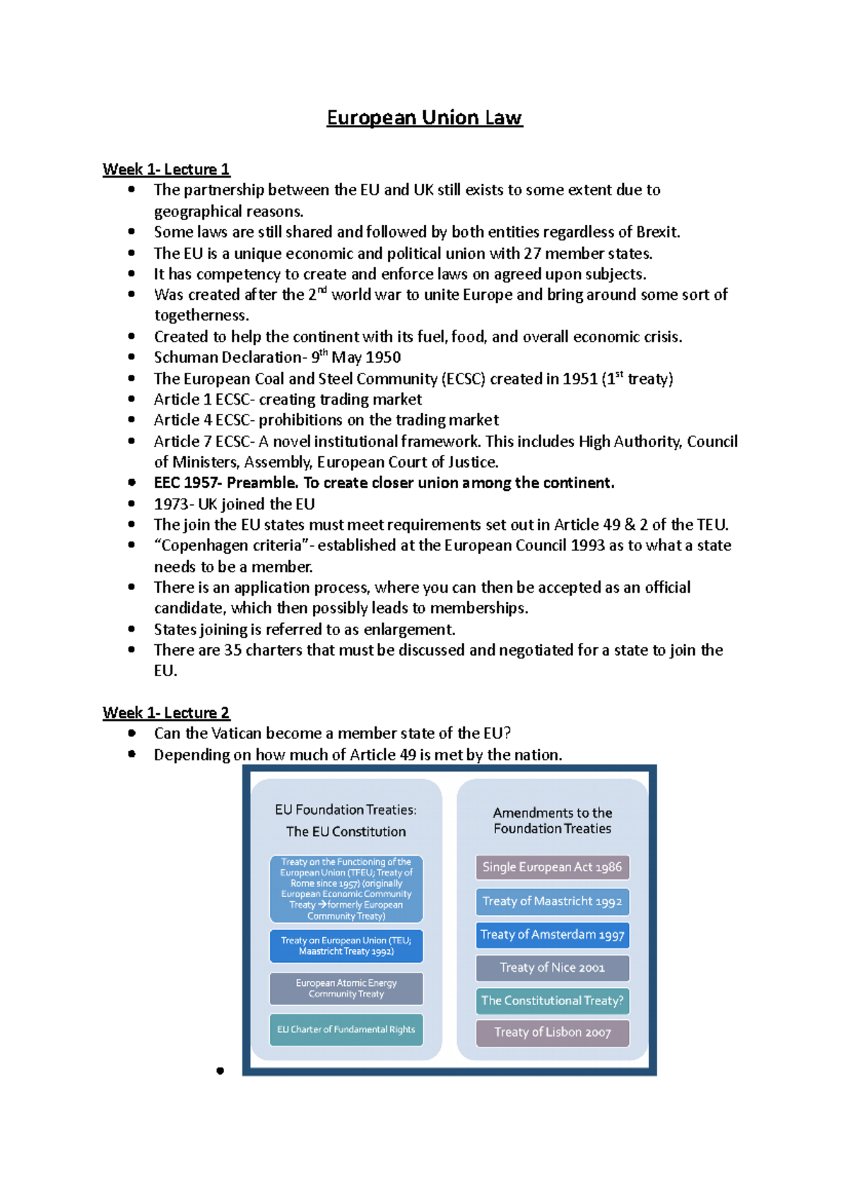 European Union Law - Lecture handout - European Union Law Week 1 ...