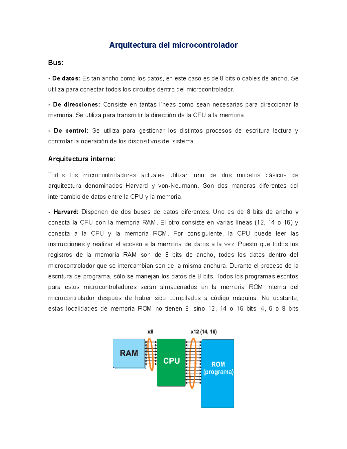 Arquitectura del microcontrolador - Se utiliza para conectar todos los ...