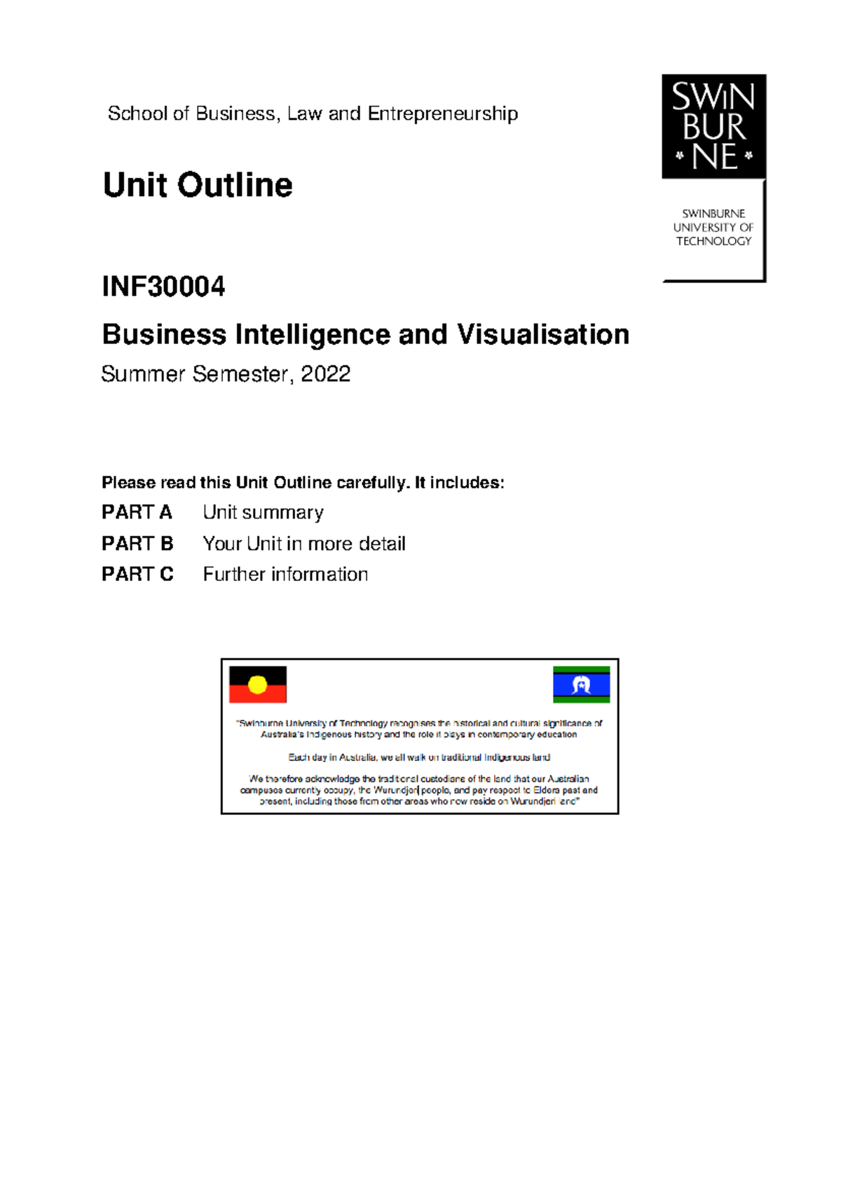 INF30004 - Unit Outline - Summer Term/2022 - School of Business, Law ...