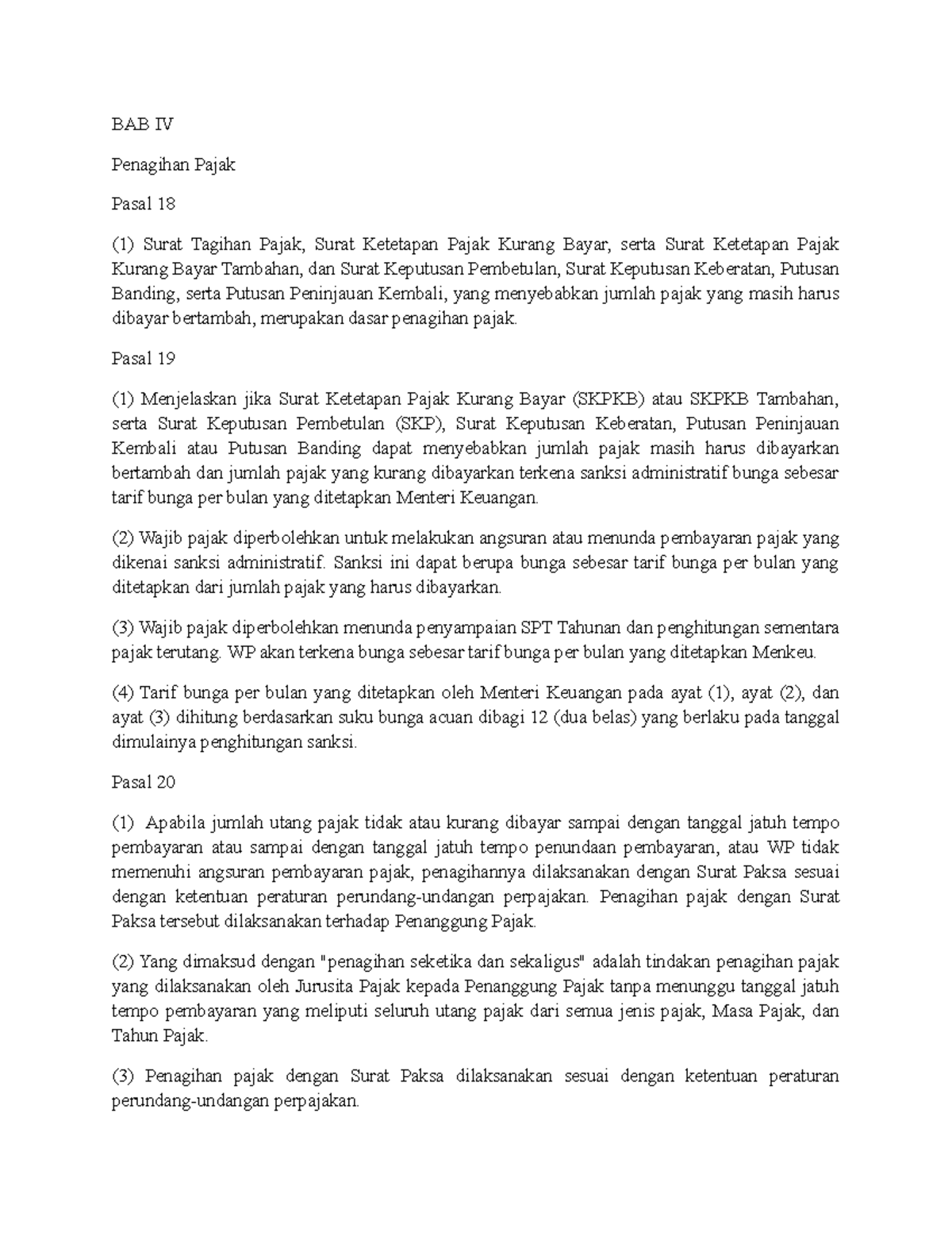 BAB IV-Penagihan Pajak (pasal-pasal) - BAB IV Penagihan Pajak Pasal 18 ...