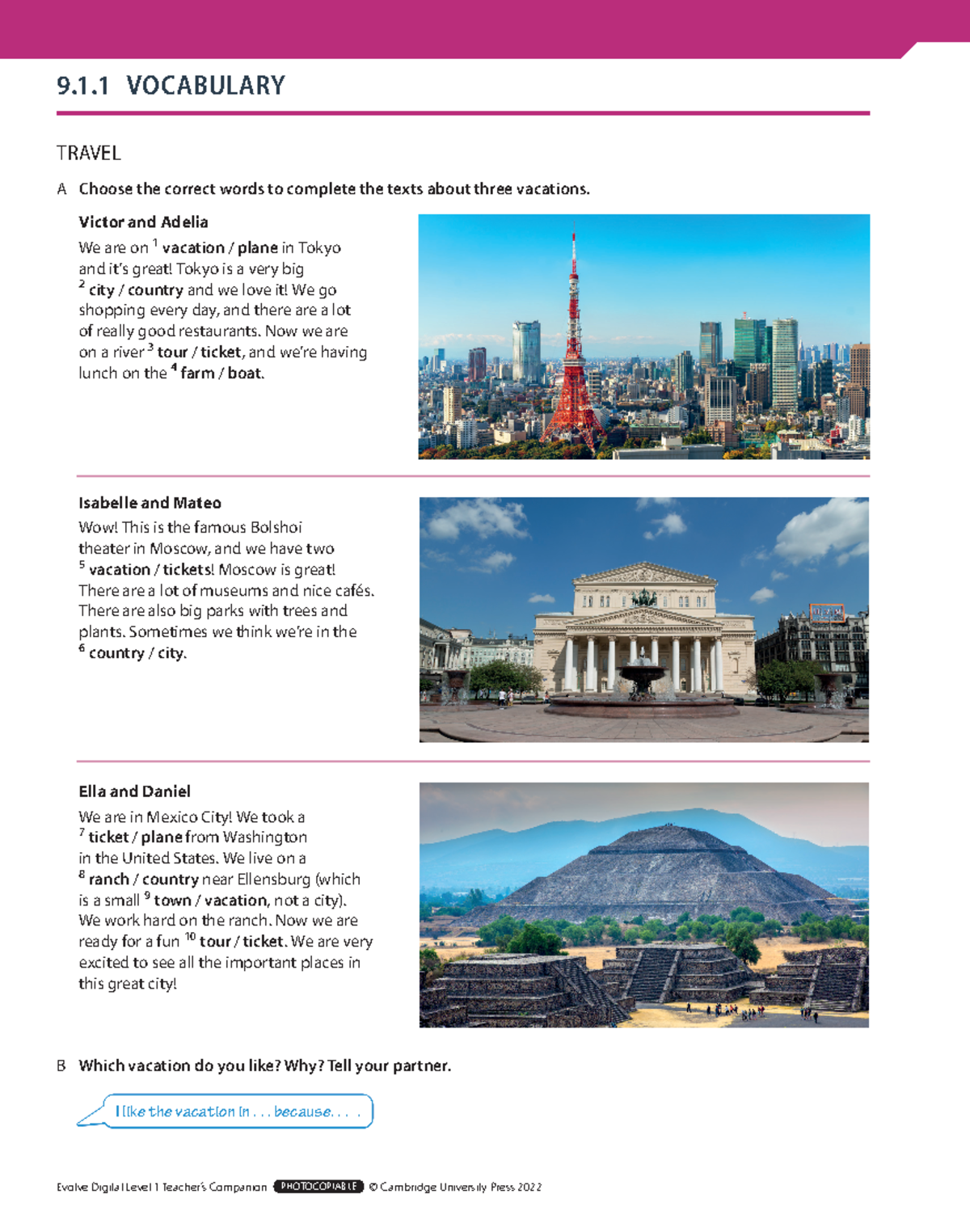 Evolve Digital Level 1 Worksheets 9.1 - TRAVEL A Choose the correct ...