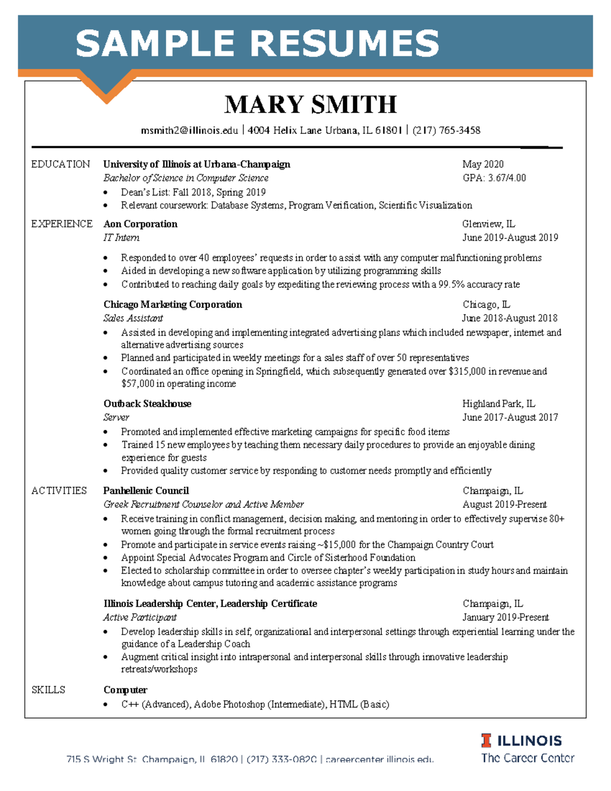Sample Resumes 2019 - yep - EDUCATION University of Illinois at Urbana ...