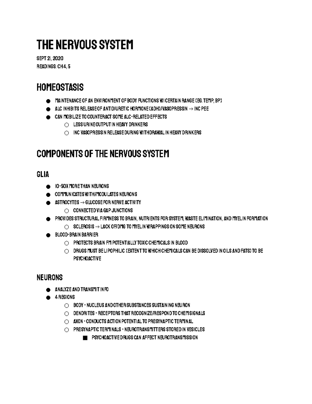 The Nervous System - The Nervous System Sept 21, 2020 Readings: Ch 4, 5 ...
