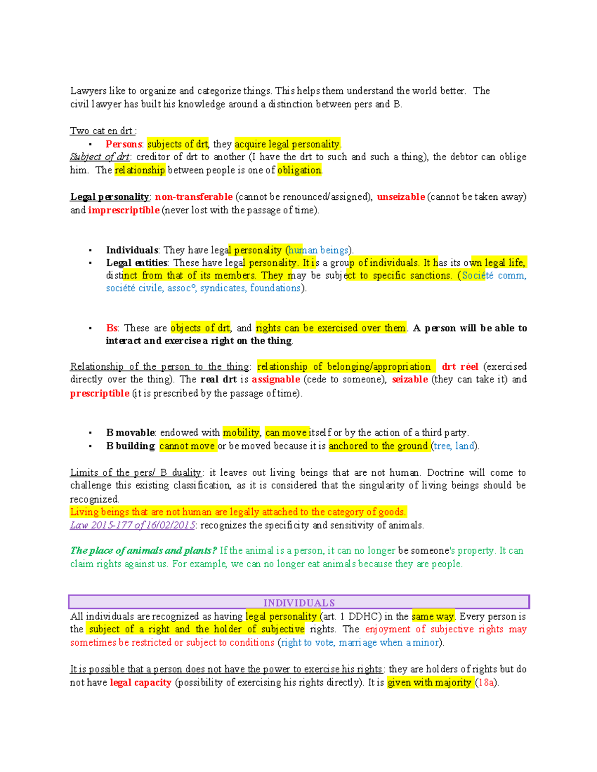 Civil law all notes en - Lawyers like to organize and categorize things ...