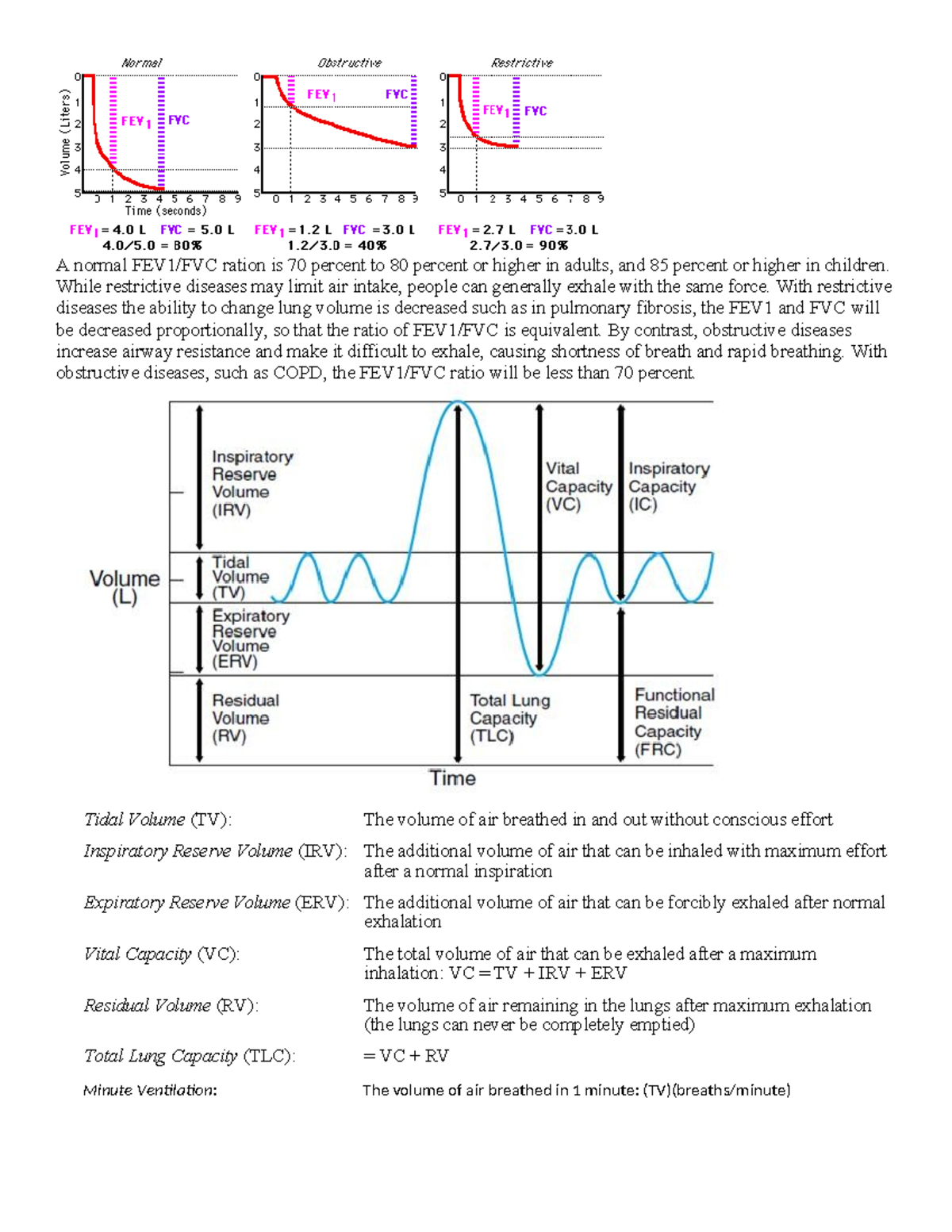 Physio Ex Respiratory System Mechanics Worksheet - A normal FEV1/FVC ...