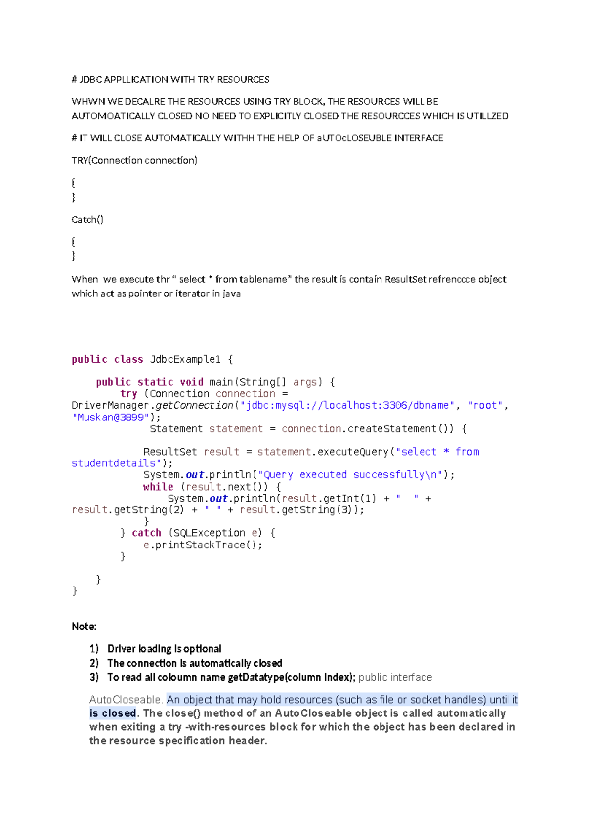 JDBC Appllication WITH TRY Resources - # JDBC APPLLICATION WITH TRY RESOURCES WHWN WE DECALRE ...