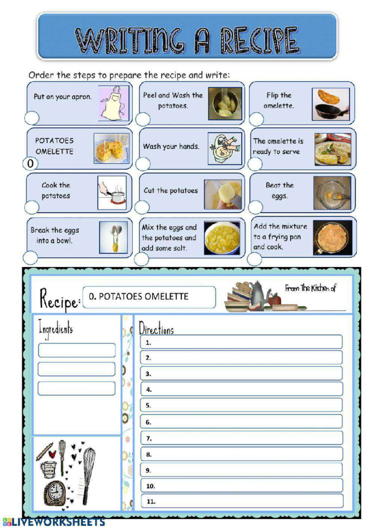 Food 1 - Worksheet - WRITING A RECIPE Order the steps to prepare the ...