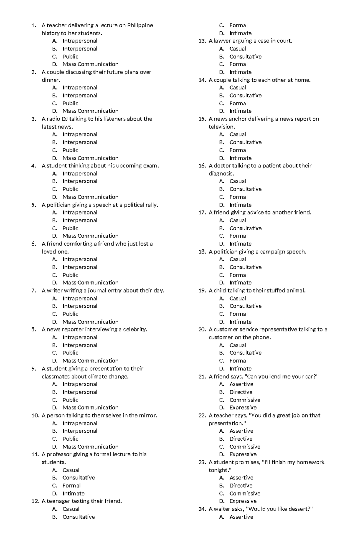 Long quiz 2 - quizzes for midterm - 1. A teacher delivering a lecture ...