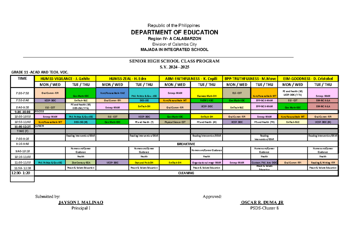 G11 temporary schedule due to power interruption - - Studocu