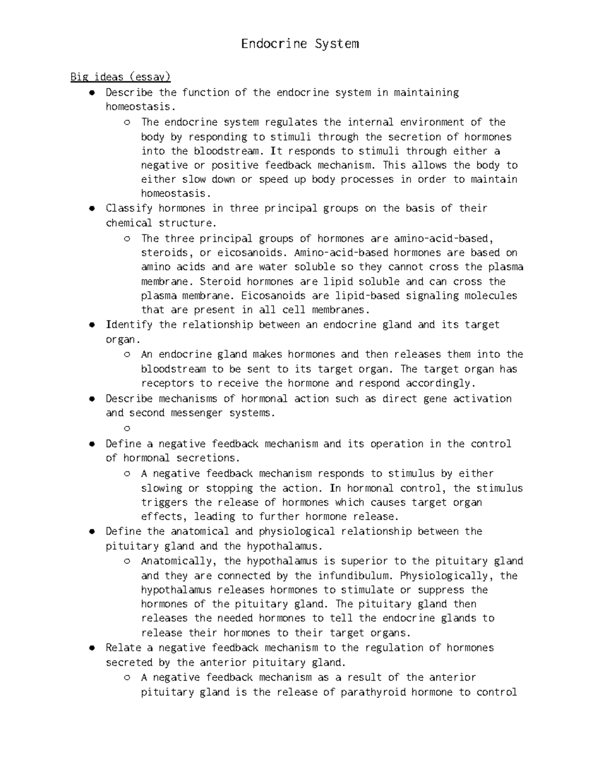 A & P 2 notes - Big ideas (essay) Describe the function of the ...