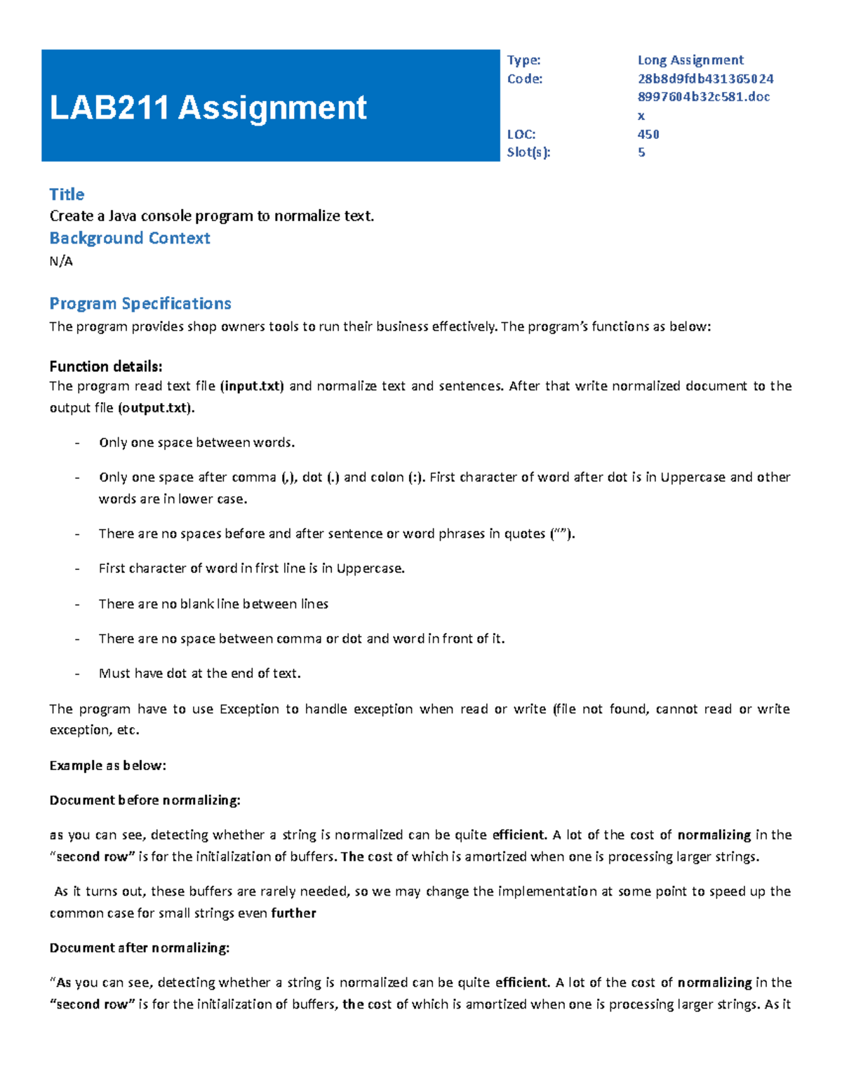 J1 - Lab211 - LAB211 Assignment Type: Long Assignment Code: 28b8d9fdb 8997604b32c581 x LOC: 450 ...