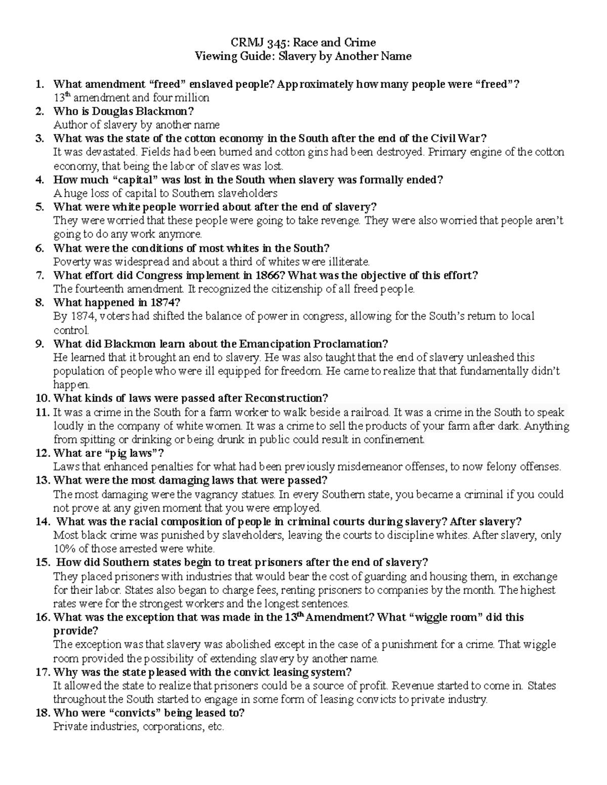 Slavery by Another Name-Student Version - CRMJ 345: Race and Crime ...