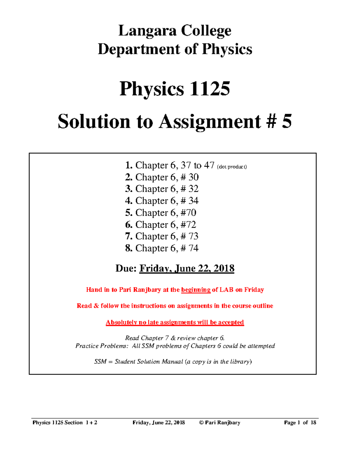 Sol A5-25 - Assignment 5 - Langara College Department of Physics Physics 1125 Solution to ...