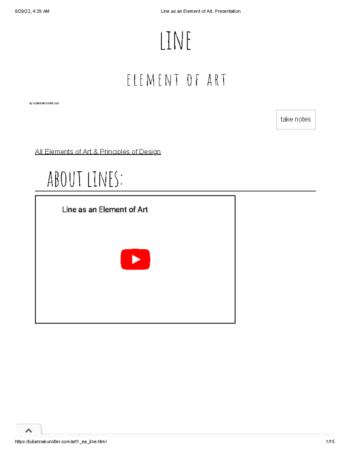 Line as an Element of Art. Presentation - take notes line e l e m e n t ...