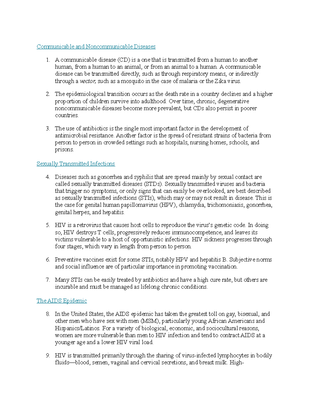 Chapter 12 Summary - Communicable and Noncommunicable Diseases 1. A ...