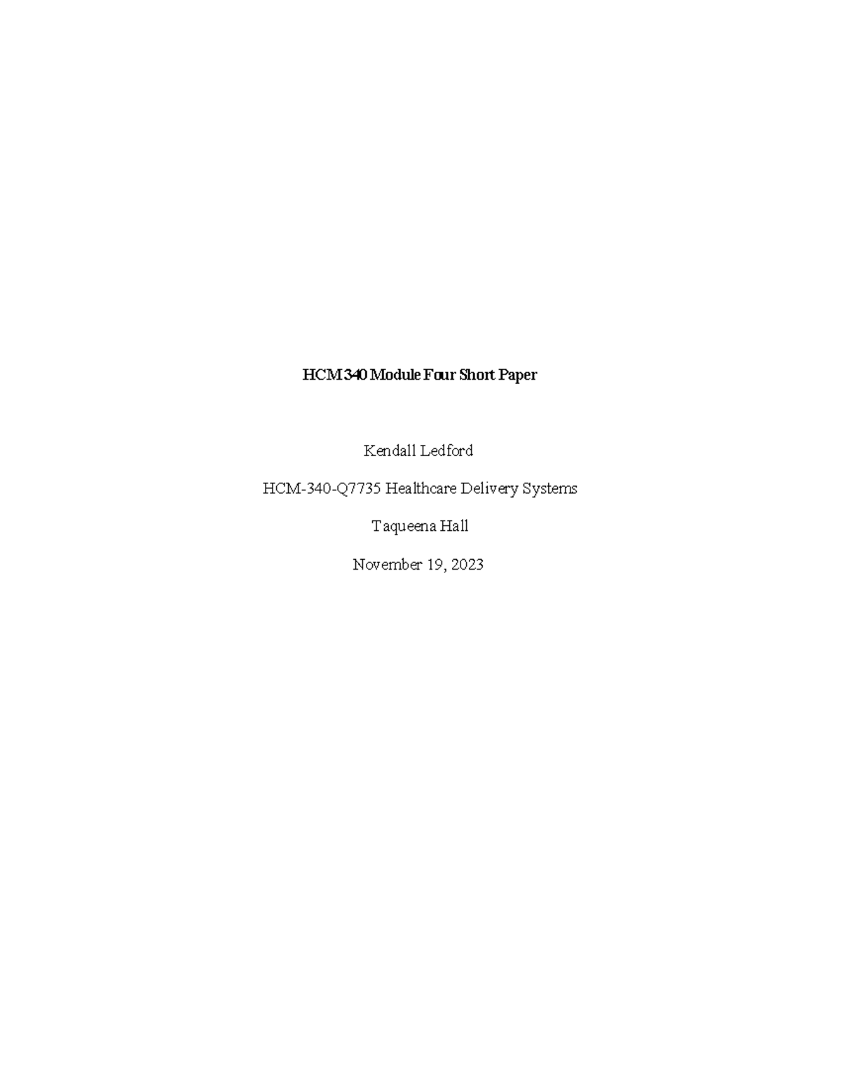 HCM 340 Module Four Short Paper - HCM 340 Module Four Short Paper ...