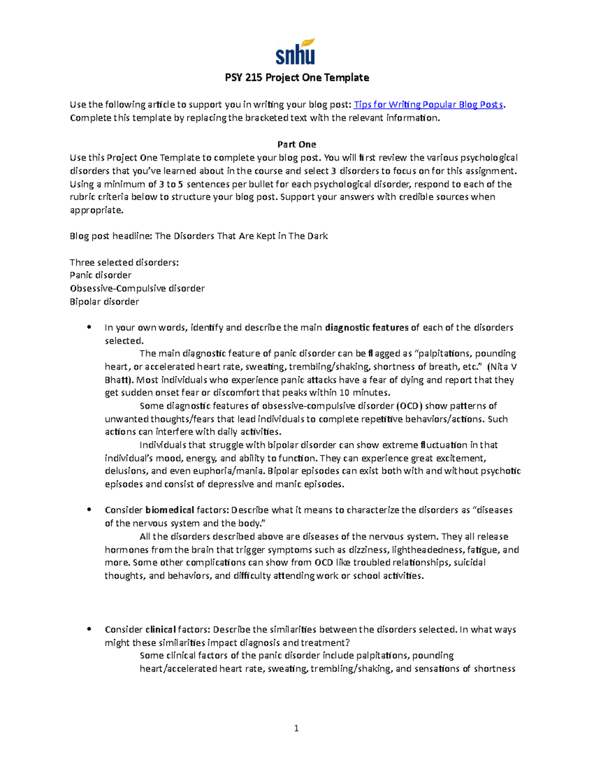 PSY 215 Project One Template - PSY 215 Project One Template Use the ...