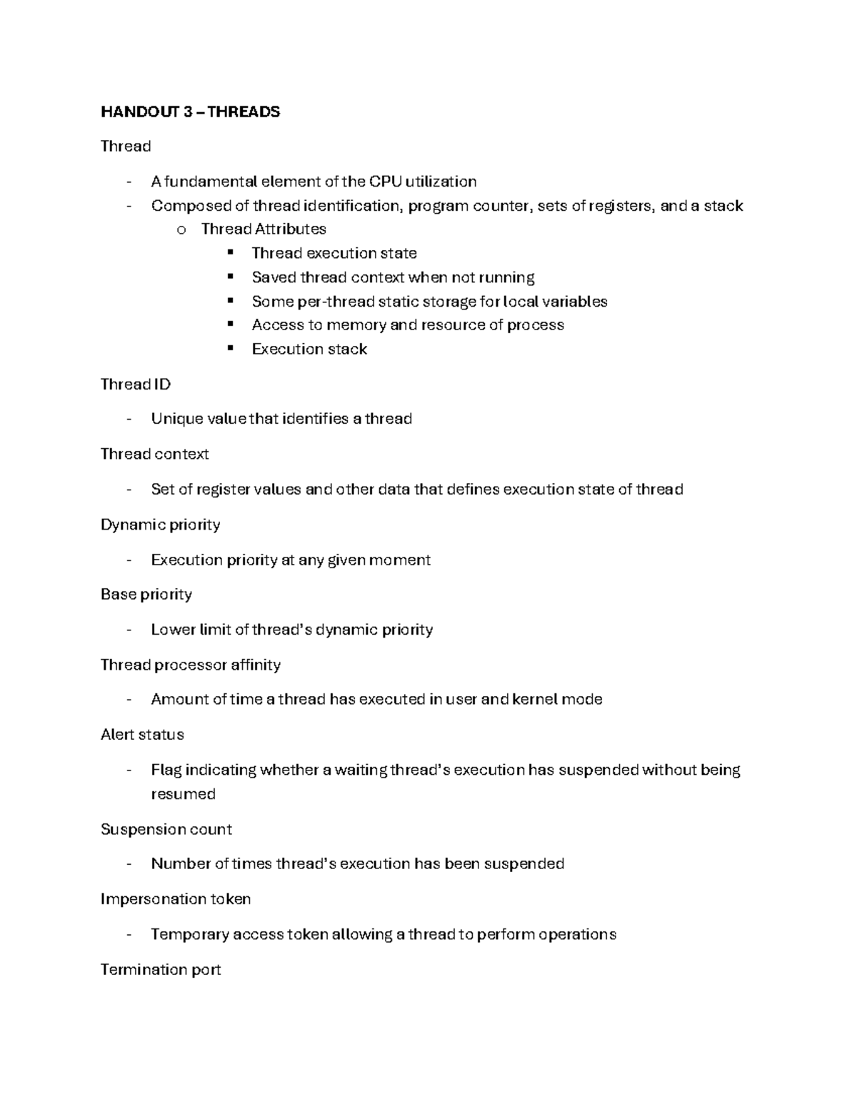 PLAT-TECH- Reviewer 1 - HANDOUT 3 – THREADS Thread - A fundamental ...