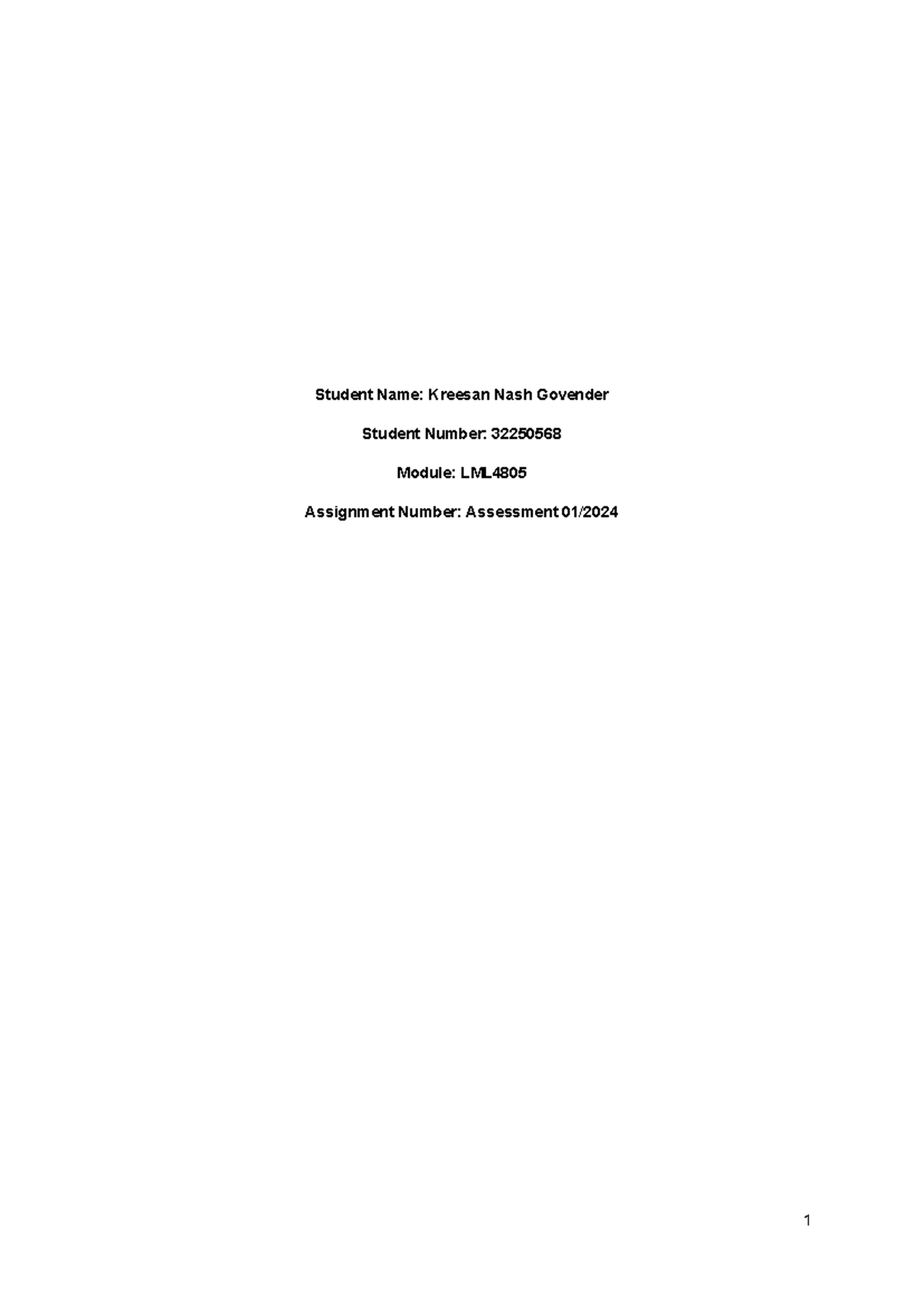 Kreesan Nash Govender Student Number 32250568 Module LML4805 assignment ...